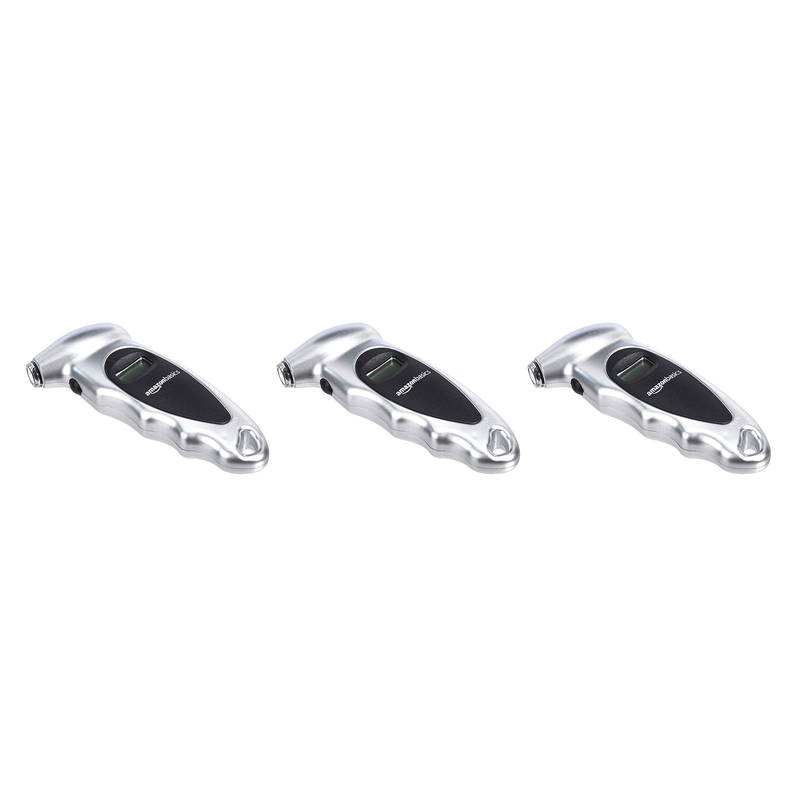 Amazon Basics Digital Tire Pressure Gauge - Silver, 3-Pack