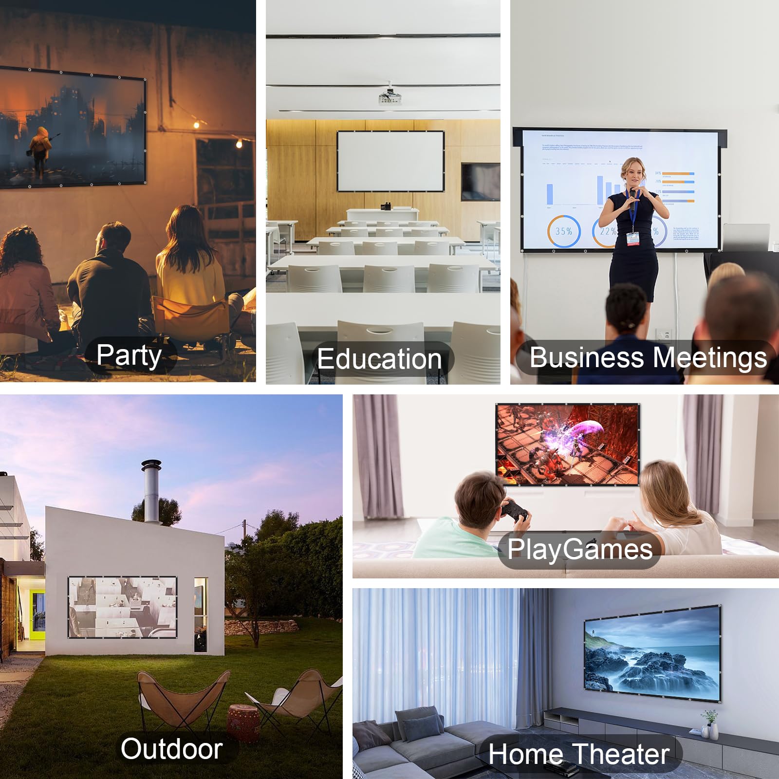 AAJK 150 inch Projector Screen, Portable Projection Screen 16:9 Foldable Washable Spandex Sheet Outdoor Movies Screen,for Indoor Outdoor use(White)