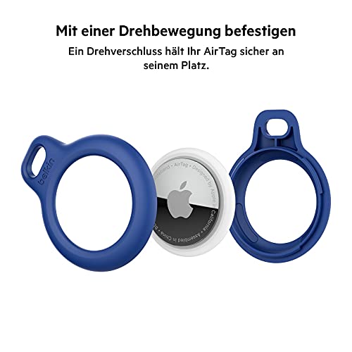 Belkin AirTag Case with Key Ring, Secure Holder Protective Cover for Air Tag (2 Pack) - Blue & AirTag Case with Key Ring, Secure Holder Protective Cover for Air Tag (2 Pack)- White