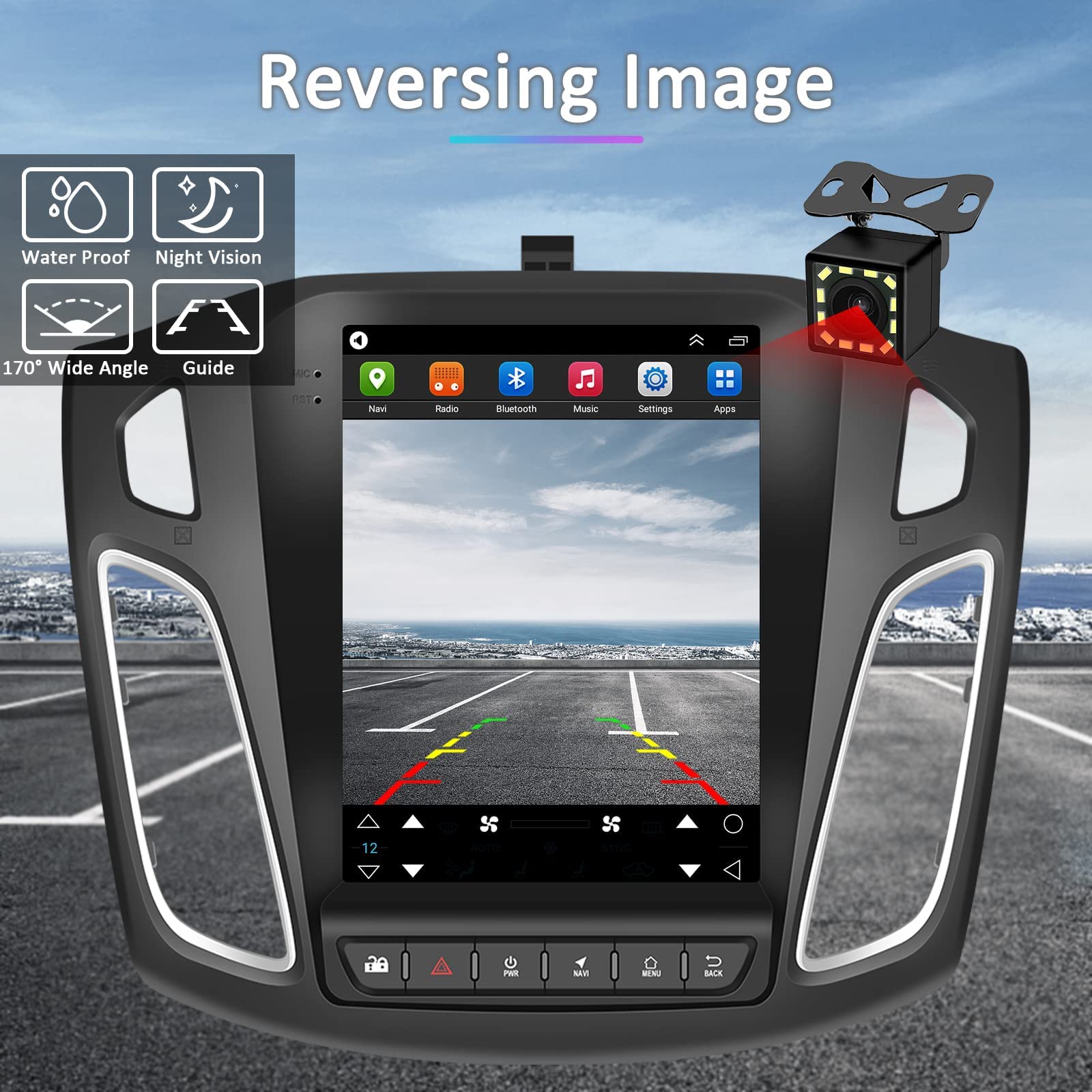 Android Car Stereo for Ford Focus 2012-2018, 9.7 inch Vertical Capacitive Touch Screen Car Radio with GPS Bluetooth WiFi FM RCA USB+Backup Camera + External Microphone,Support SWC Mirror Link