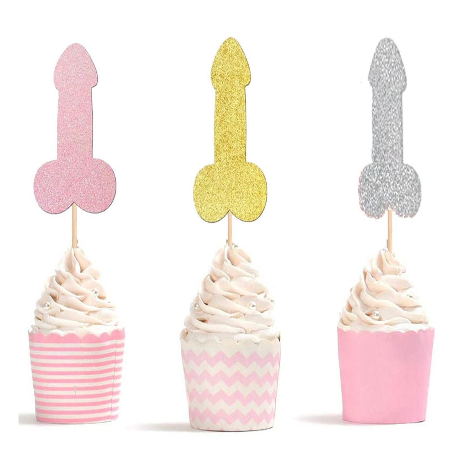 Bachelorette Party Cupcake Toppers,24PCS Hen Funny Birthday Party Supplies,Colorful Glitter Bachelor Party CupCake Picks for Wedding Engagement Bridal Shower Bachelorette Party