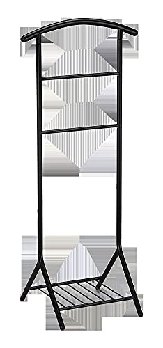 Pilaster Designs Traditional Fairyn Black Metal Cloth, Coat, Suit & Hat Valet Stand Organizer Rack With Storage Shelf