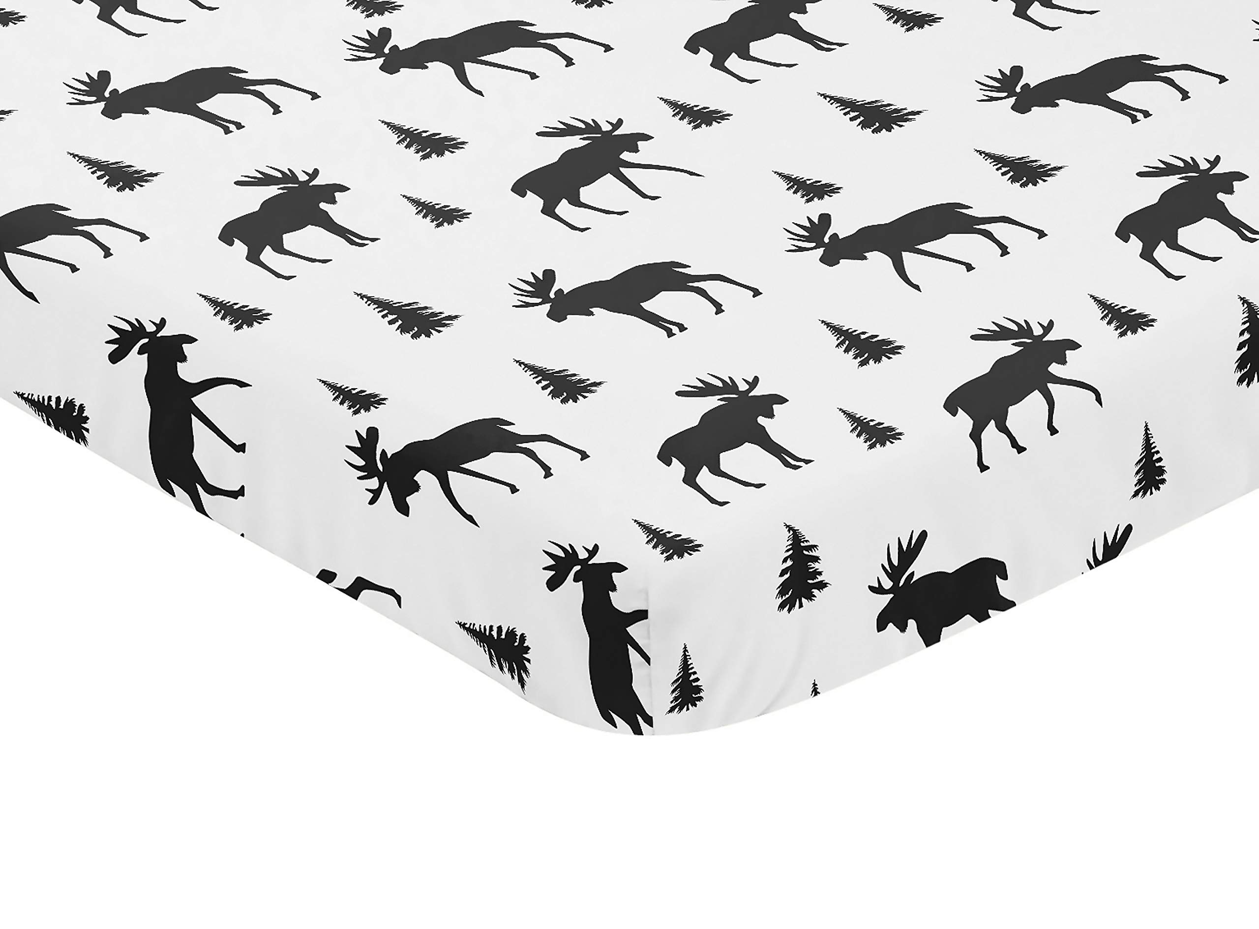 Sweet Jojo Designs Black and White Woodland Moose Baby Boy Fitted Mini Portable Crib Sheet for Rustic Patch Collection - for Mini Crib or Pack and Play ONLY