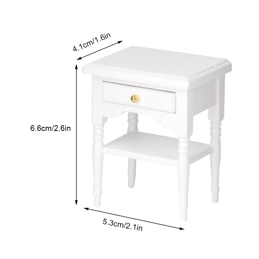 Nightstand Cabinet Model, Lightweight Non-Toxic Fashionable Appearance White Nightstand Model with Drawer for Dolls Bedroom
