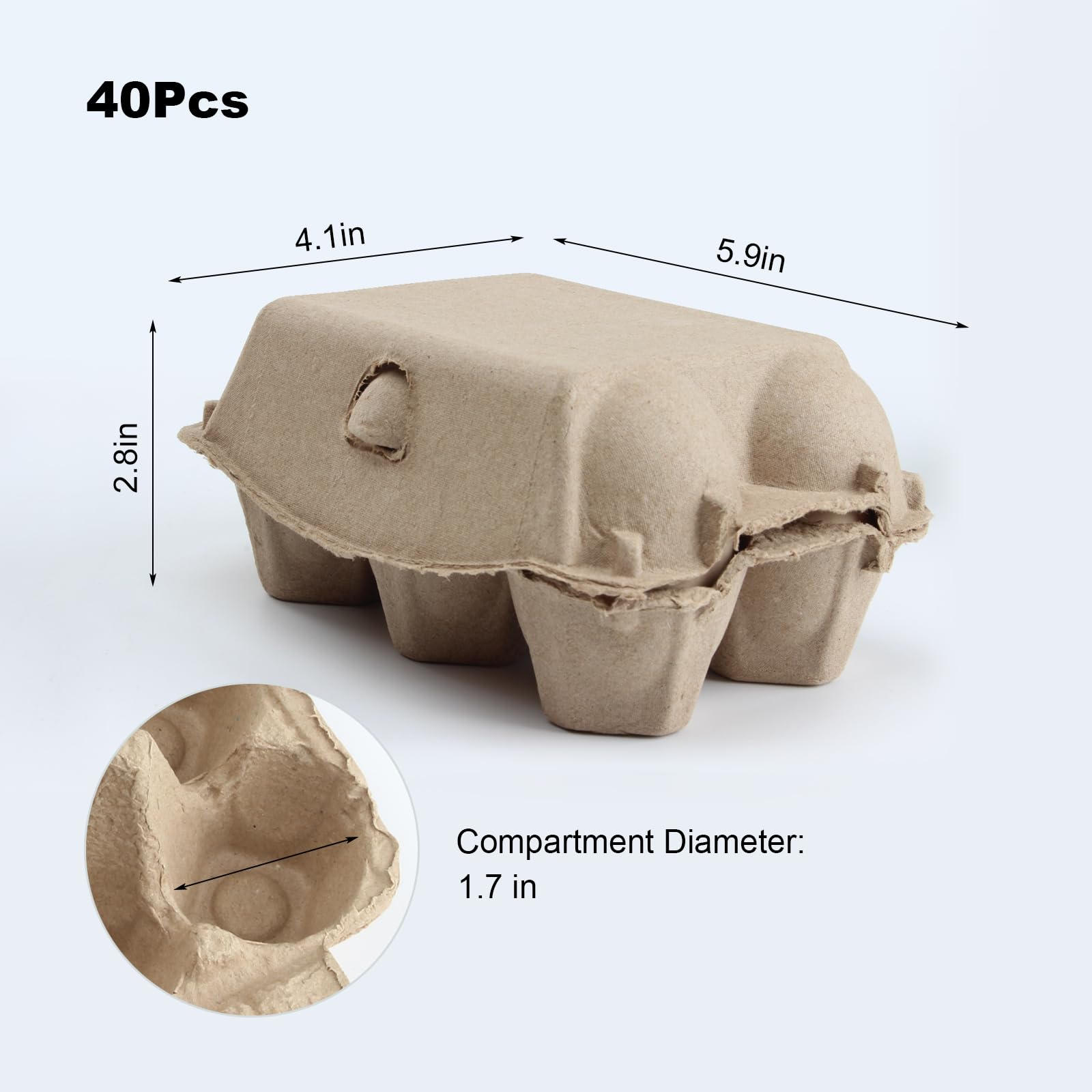 KCGANI 40 Pack Half Dozen Egg Cartons Pulp Paper Blank Egg Organizer, Reusable Light Brown Cardboard Buckle Egg Tray Holds Up to 6 Eggs Holder Container for Storage, Market, Farm