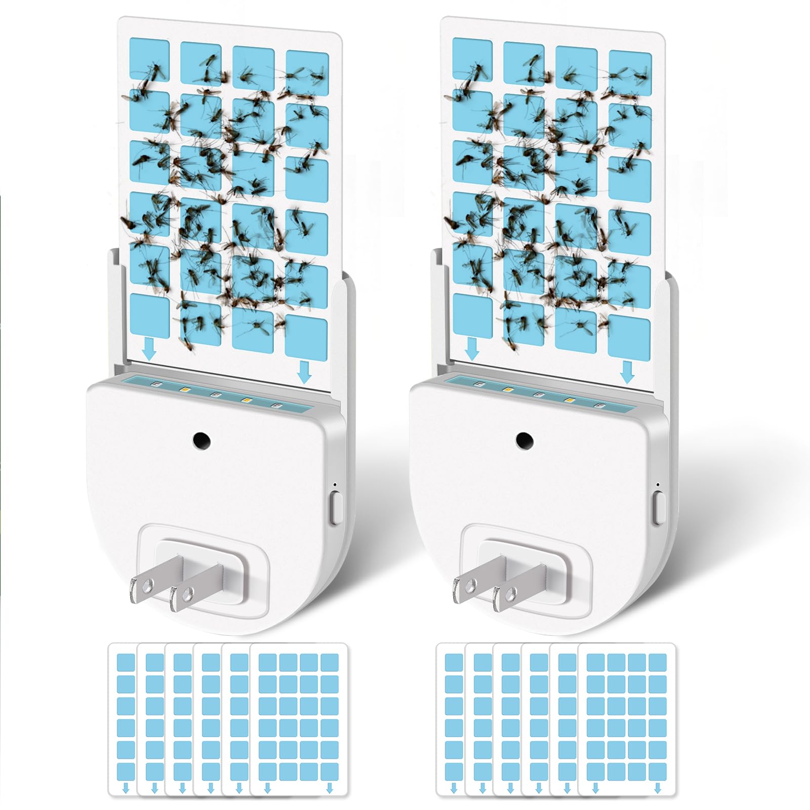 Flying Insect Trap for Indoors - Plug in Bug Catcher, Fruit Fly Traps with UV Attractant Catcher and Night Light for Gnats, Bugs, Mosquito, Flies, Fruit Flies, White, 1 Device+5 Glue Cards