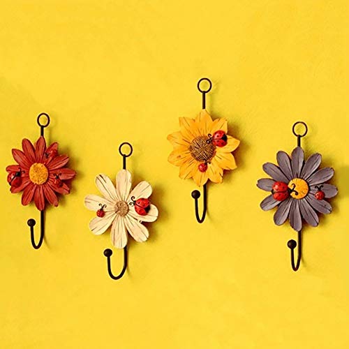 qiguch66 Wall Hooks for Home Kitchen Bathroom, Creative Household Ladybug Flower Resin Keys Coat Hat Wall Hook Home Decoration - White