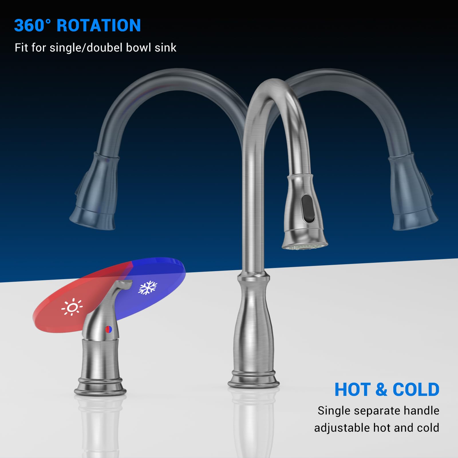 APPASO 2 Hole Kitchen Faucet with Pull Down Sprayer, Stainless Steel Brushed Nickel Commercial Kitchen Sink Faucet with Side Single Handle, APS278BN