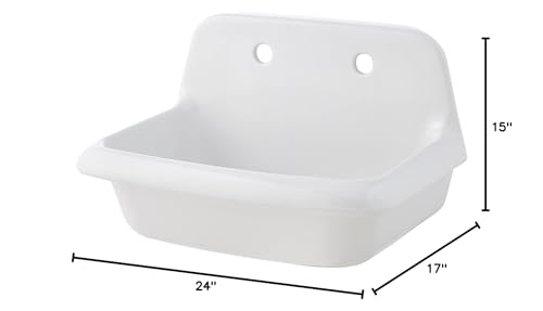 ELLAI 24 Inch Wall Mounted High Back Kitchen Sink White Porcelain Utility Sink Farm Sink Ceramic Farmhouse Laundry Sink Wall Mount Bathroom Sink, 8 in centers, 24” x 17” x 15”