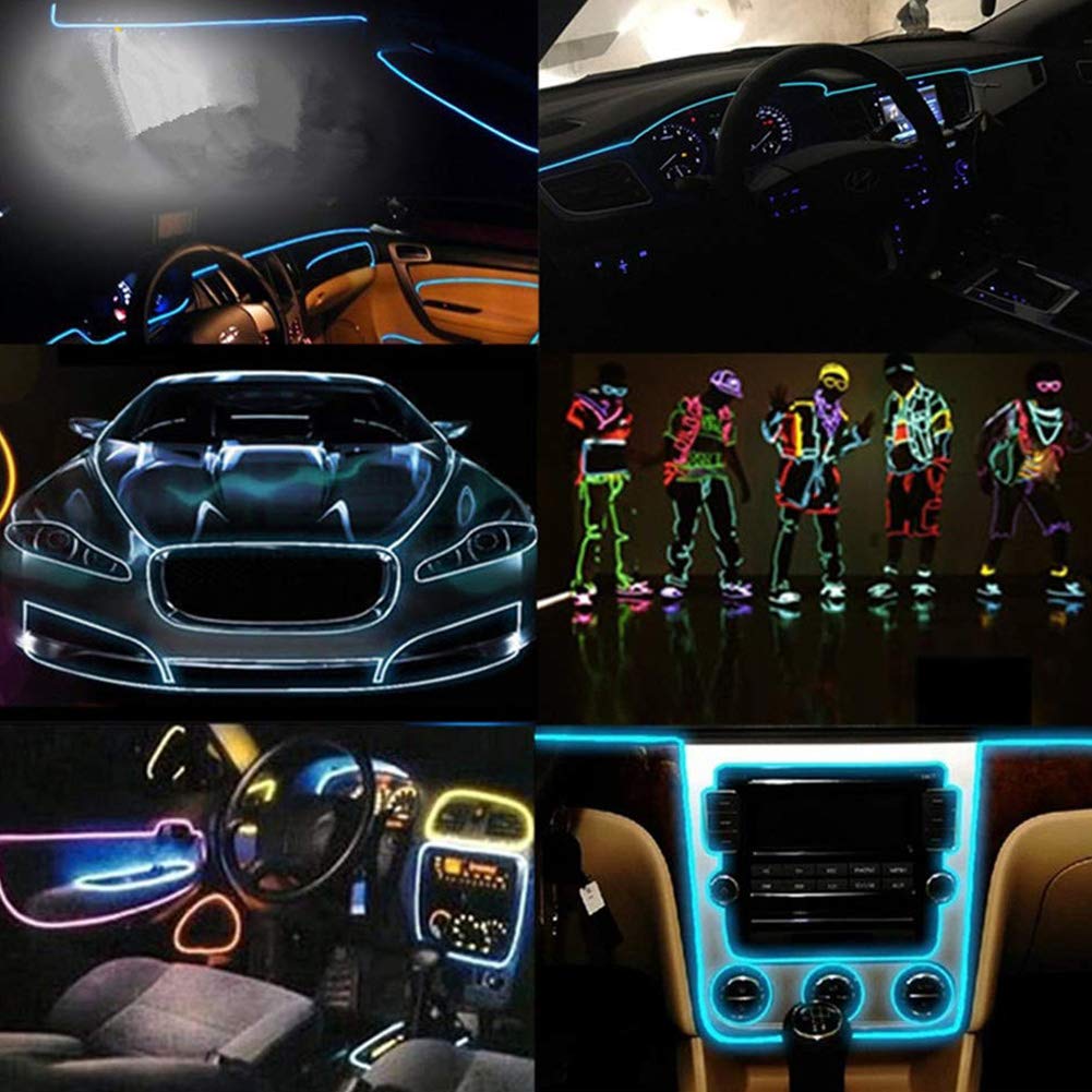 ABALDI El Wire Car LED Interior Lights, Neon Glowing Strobing Electroluminescent Wire Lights for Car Decorations(5m/16ft, Red)
