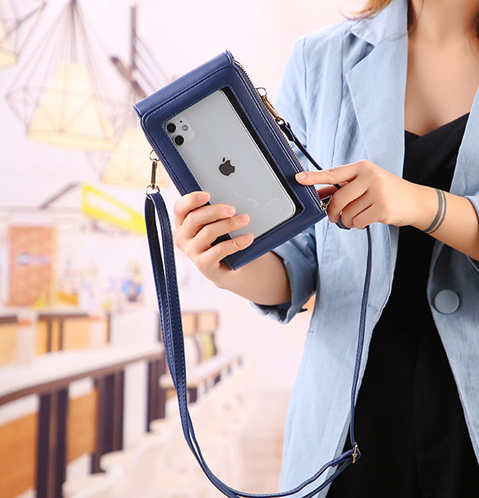 Eliaukly Touchscreen Phone Crossbody Bag for Women Cell Phone Purse Wallet with Multiple Credit Card Slots for iPhone15/15Pro etc. Blue