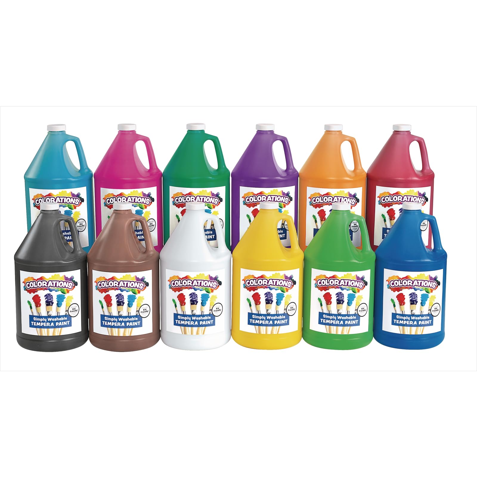 Colorations Washable Tempera Paint, Classroom Art Supplies, School Paints, Gallon Size, 12 Colors, Non Toxic, Bright Bold Color, Kids Paint, Craft, Hobby, Fun, Crafting Supply, Paint Set