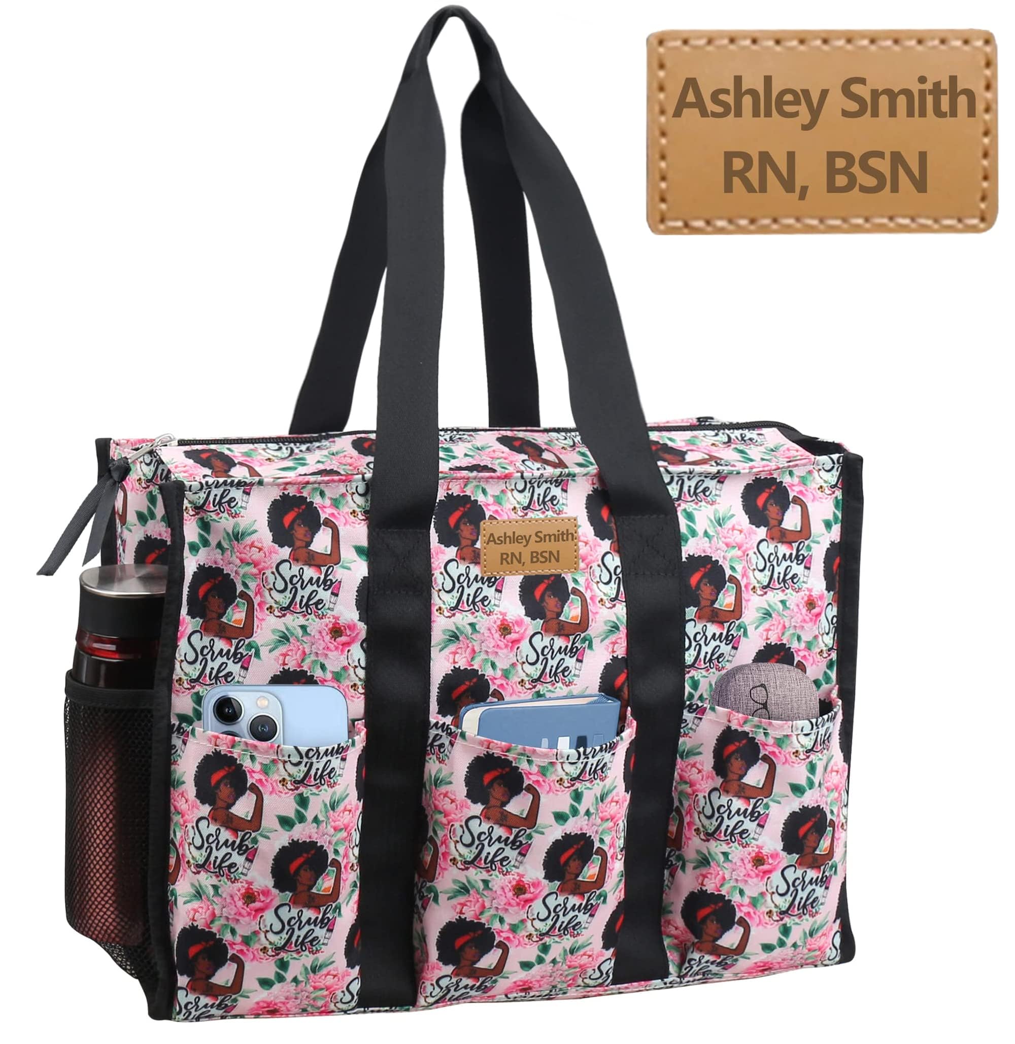 ABAMERICA Nursing Clinical Bag - Personalized Nursing Work Tote Bag With Zipper Pockets. Ideal For Nurses & Nursing Students. 2 Sizes. Laser Your Name Or Text In Usa.