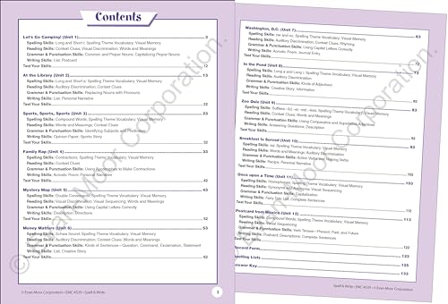 Evan-Moor Skill Sharpeners Spell and Write Workbook, Grade 3, 120 Spelling Words, Test Prep, Word Families, Short Vowels, Grammar, Punctuation, Creative Writing, Vocabulary, Activities, Homeschool
