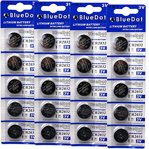 BlueDot Trading Batteries High Power Lithium 3V CR2032 Coin Battery Ideal for Garage Door Openers, LED Lights, Game Consoles, Car and Key Fobs, 20 Count