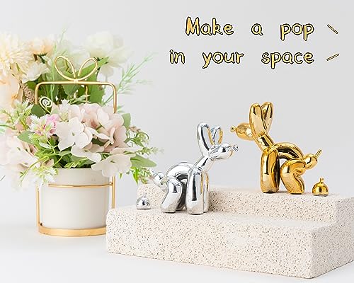 BOIHEGU Gold Pooping Balloon Dog Sculpture Décor, Gold Tiny Figurines Home Décor Cute Novelty Gift, Shiny Gold Accent Decorative Object Nick Nacks for Coffee Table Decoration(Gold)