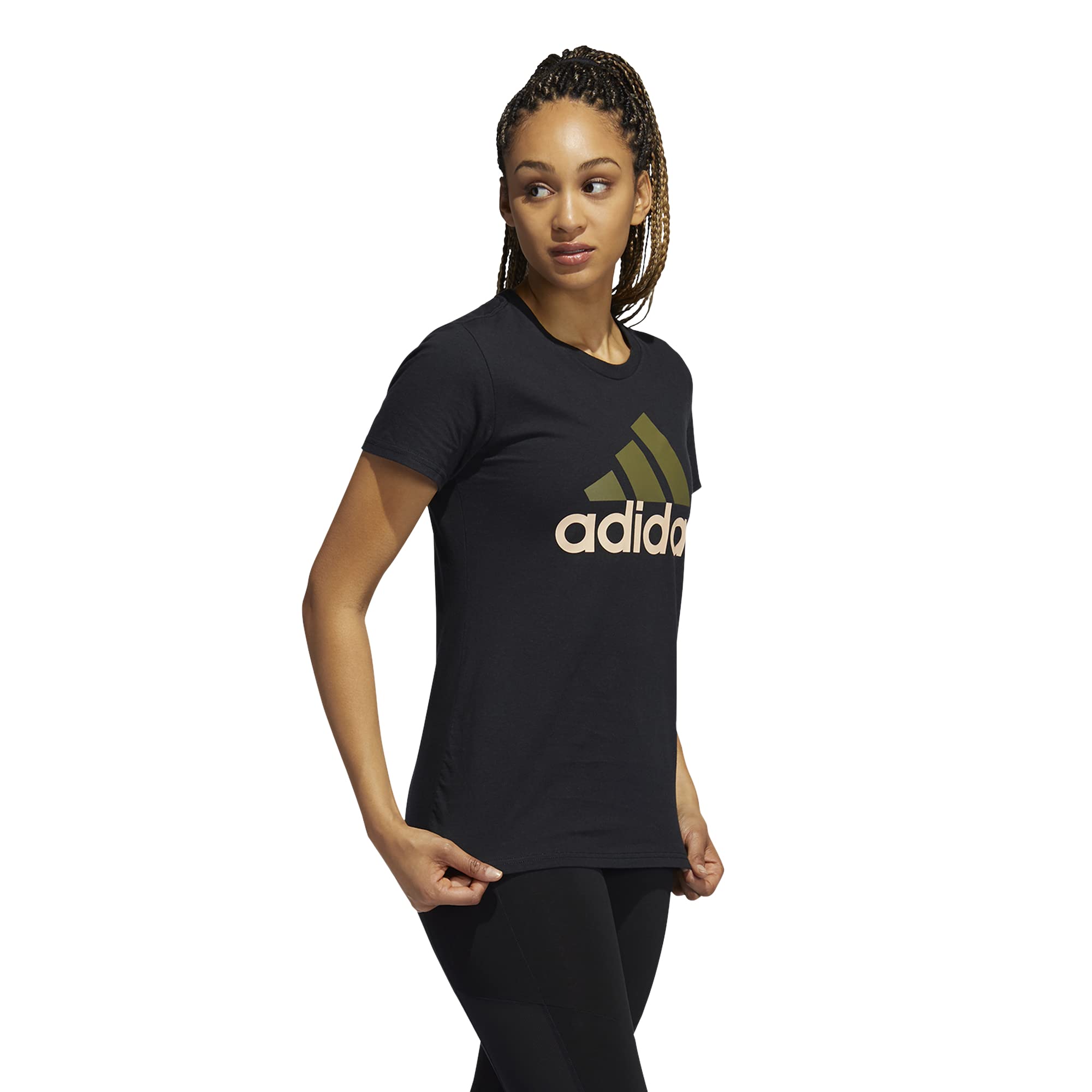 Adidas Women's Badge of Sport Tee, Black/Focus Olive/Halo Blush, Small