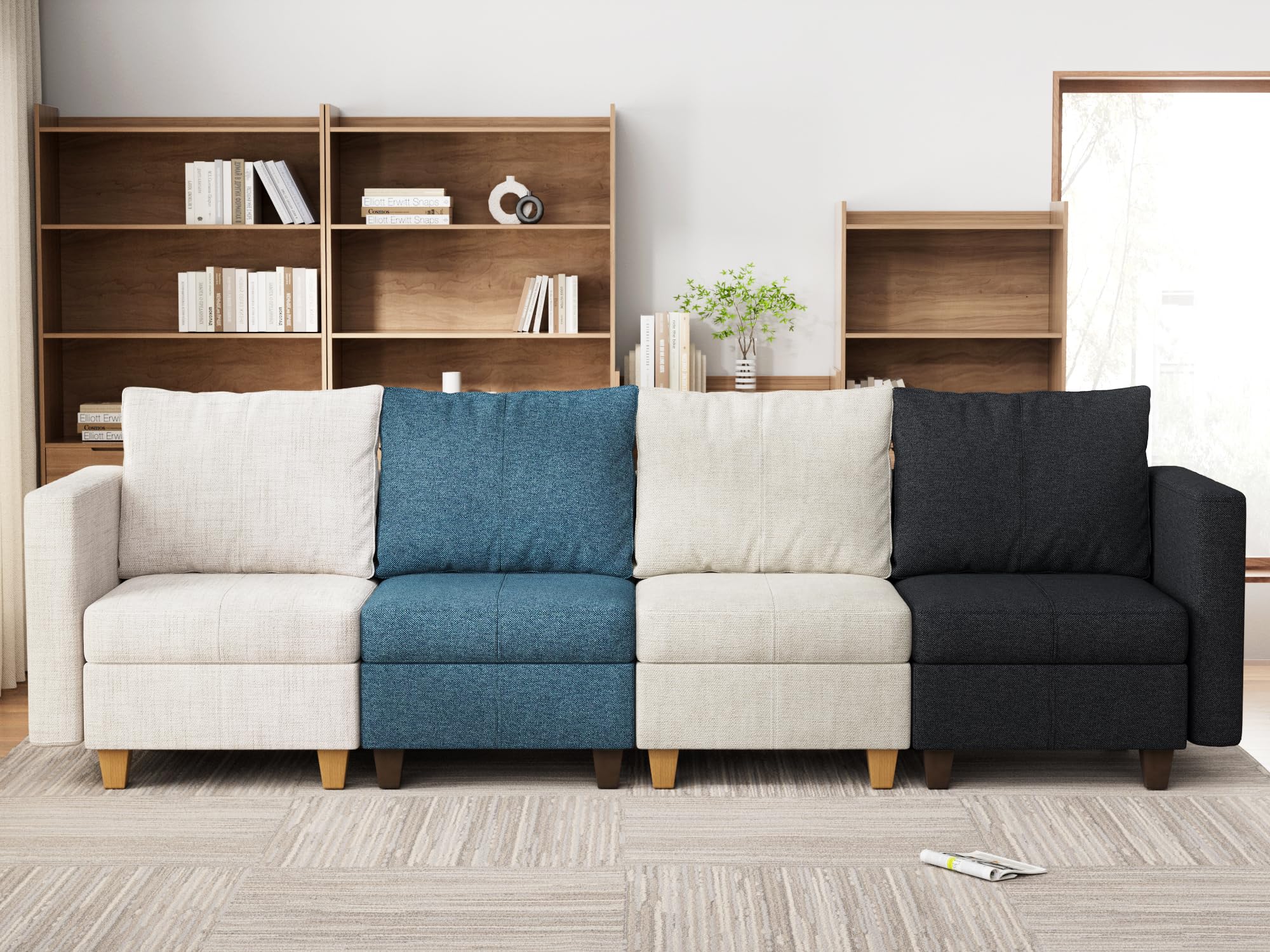 EASE MOOSE Linen Fabric Swatch Kit Modular Sofa Sectional Couch with Storage, Beige, Off-White, Grey, Blue, 4 Colors Linen Fabric Swatch
