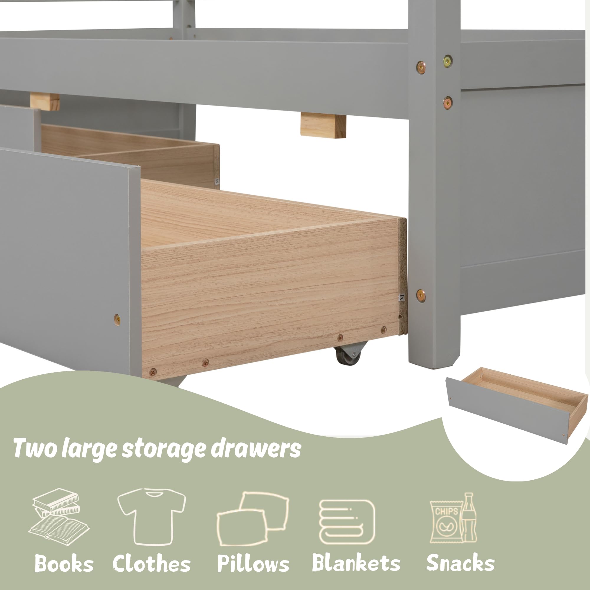 Harper & Bright Designs Twin Daybed with 2 Storage Drawers, Wooden Twin Size Daybed Frame, Dual-Use Daybed Sofa Kids Bed for Living Room,Guest Room,Children Room, No Box Spring Needed, Gray