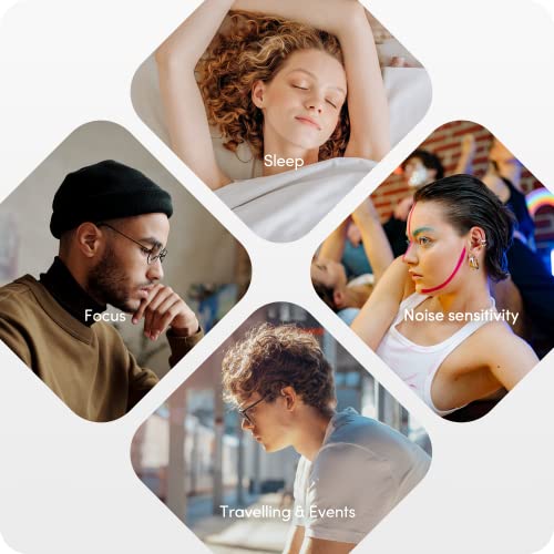 Audree Soft Ear Plugs for Noise Reduction, Reusable Flexible Earplugs for Sleep, Travelling, Focus, Study & Noise Sensitivity, 28dB Noise Cancelling, 8 Silicone Ear Tips in XS/S/M/L, Black