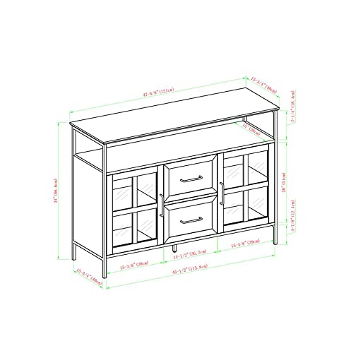 Walker Edison Furniture AZU48RAD3DDW Industrial 3-Door Buffet Sideboard for Kitchen-Dining Room, 48, Dark Walnut