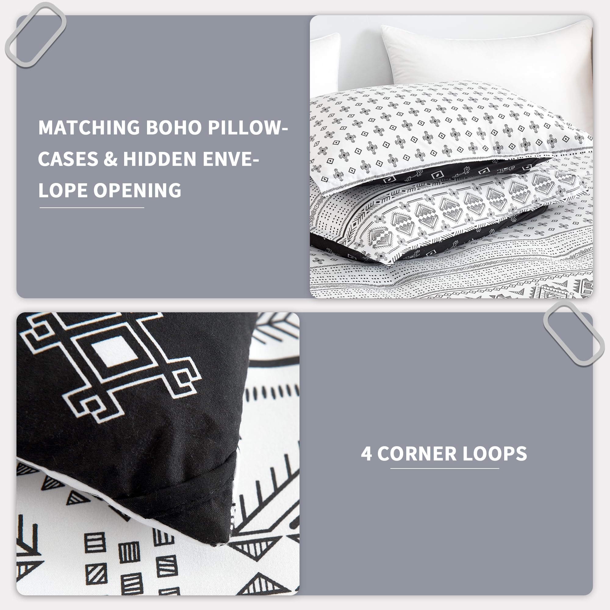 Andency Black White King Size Comforter Set, 3 Pieces Bedding Comforter Sets (1 Geometric Striped Comforter & 2 Pillowcases), Bohemian Summer Lightweight Microfiber Down Alternative Bed Set