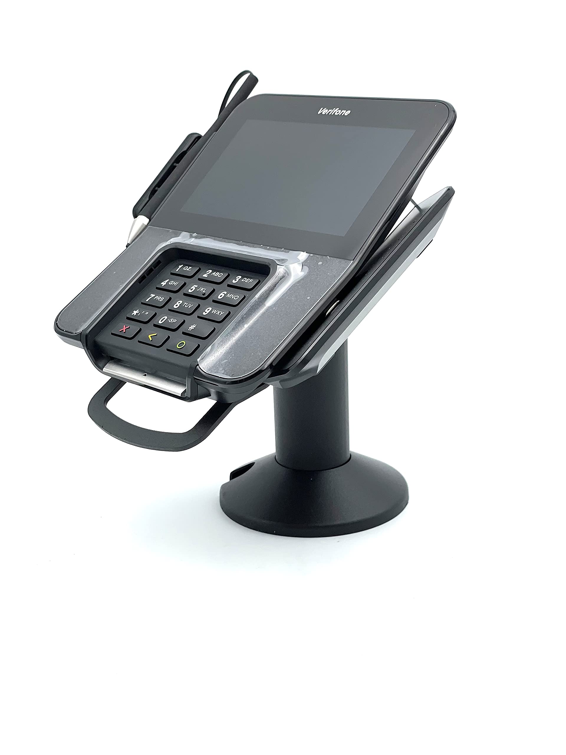 DCCStands Verifone M400/M440 Swivel and Tilt Low Profile 4" Terminal Stand, Screw-in and Adhesive, Black