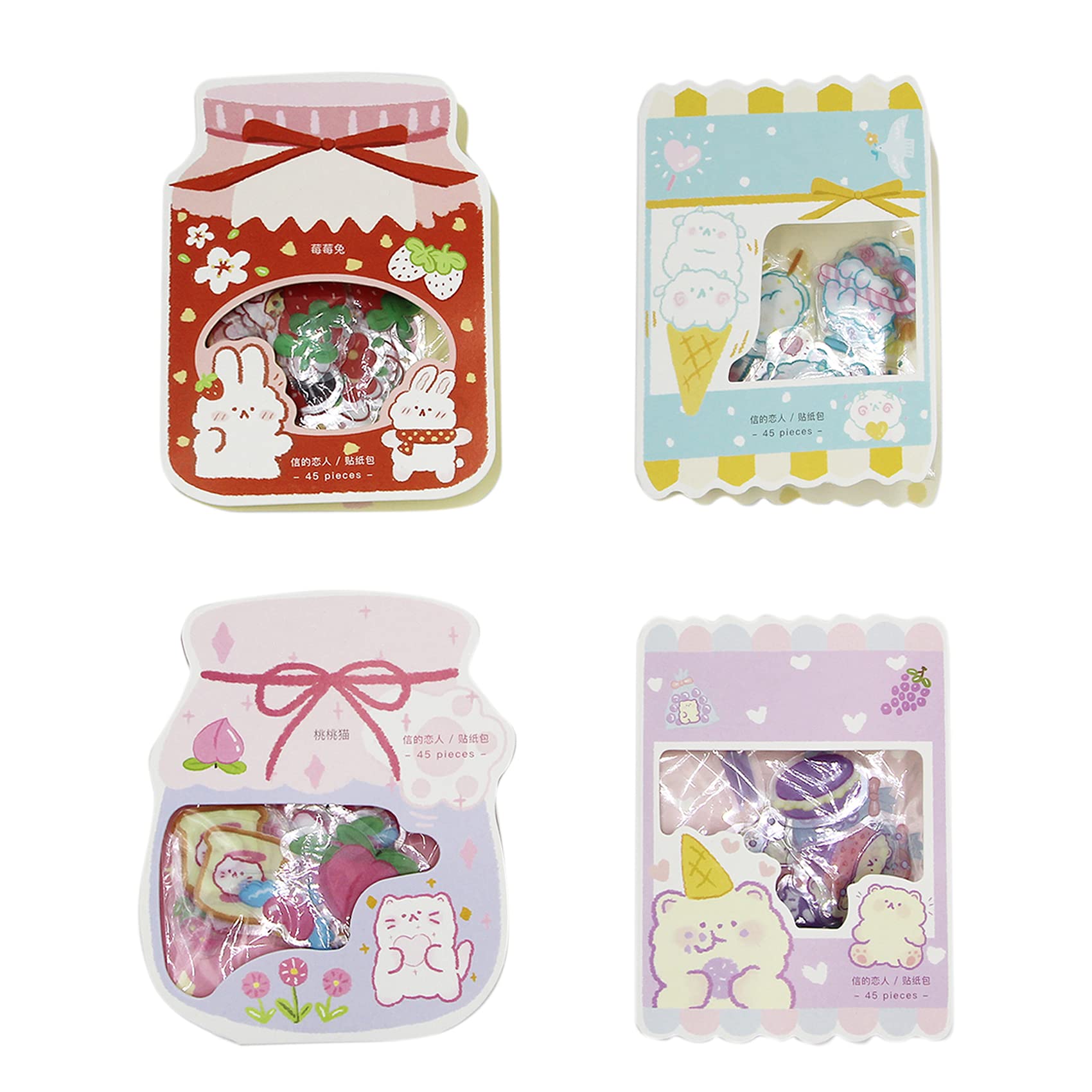 Aimeio Super Cute Cartoon Animals Transparent PVC Stickers for Diary Calendar Albums Decoration Scrapbook Planner Journal Child DIY Toy School Office Supplies,4 Pack