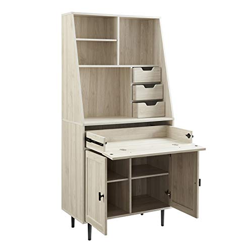 Walker Edison Secretary Hutch Wood Desk with Keyboard Drawer Bookshelf Storage Home Office Storage Cabinet, 64 Inch, Birch
