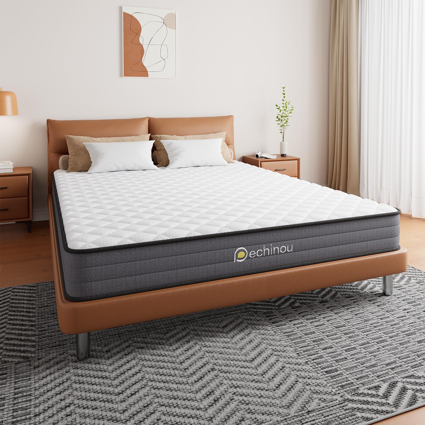 PECHINOU Full Size Mattresses, 6 Inch Hybrid Full Mattress in a Box with Memory Foam & Spring for Edge Support, Motion Isolation, Pressure Relief, Medium Firm Full Mattress, CertiPUR-US