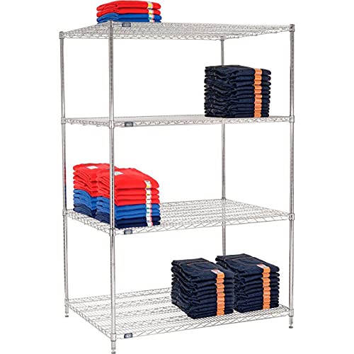 Nexel Adjustable Wire Shelving Unit, 4 Tier, Commercial Dry Storage Rack, 36" x 48" x 86", Chrome
