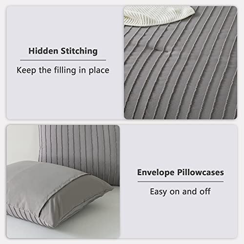 Andency Grey Comforter Set King Size, 3 Pieces Boho Tufted Bed Comforter Set, Soft Lightweight Microfiber Bedding Set for All Seasons