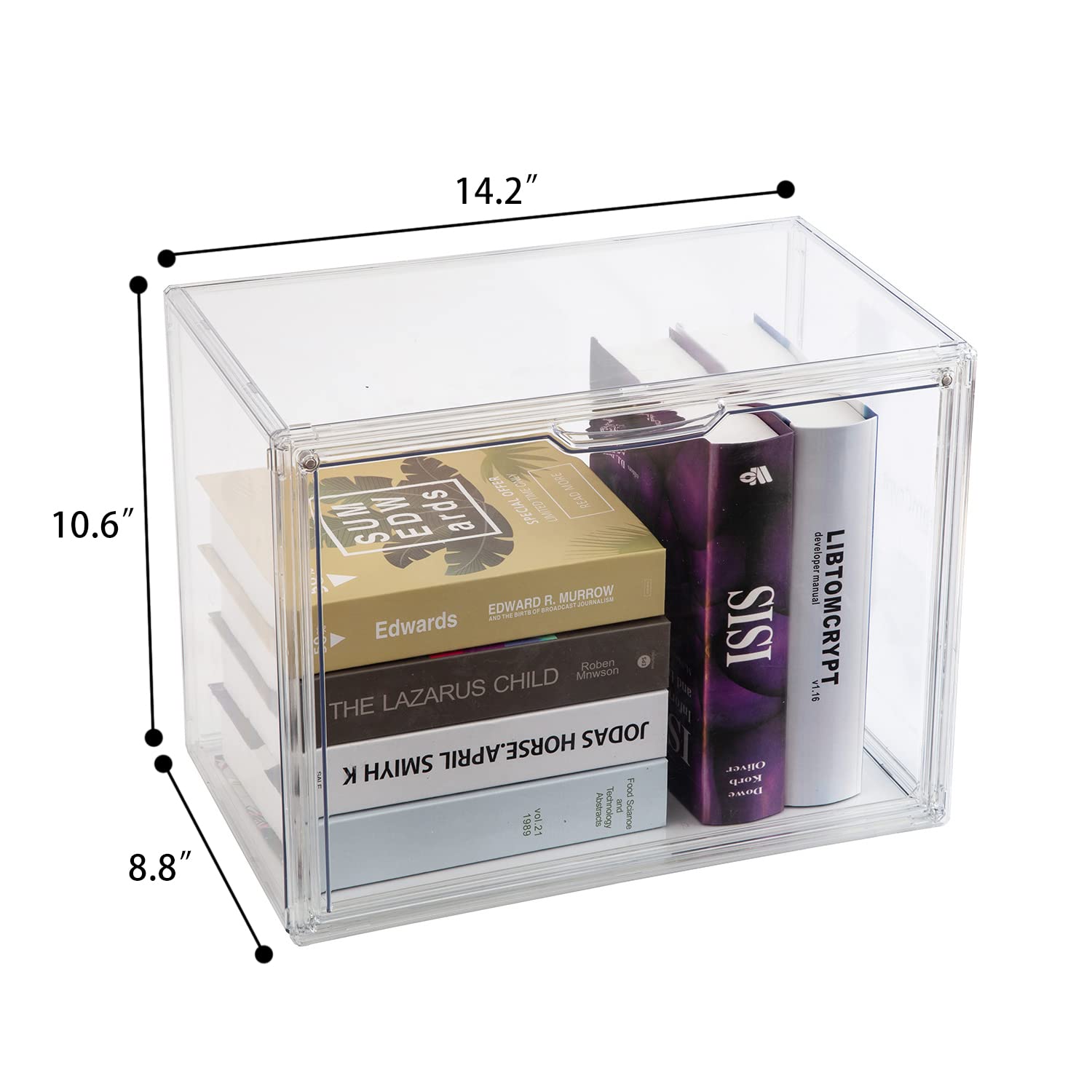 BOHOIDEE 2PACKS Clear Book Storage Organizer for Bookshelf, Plastic Stackable Book Display Case with Magnetic Door, Acrylic Showcase for Toys Handbags, Shoes, Purses