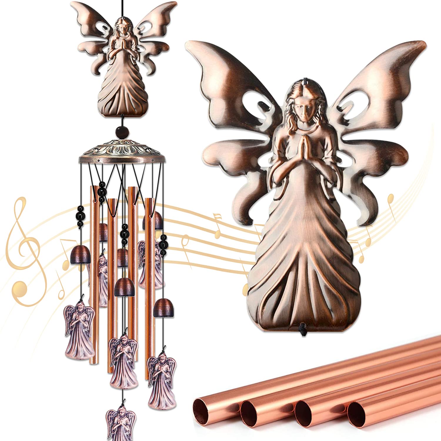 Angel Wind Chimes for Outside, Windchimes Outdoors Clearance, 35In Memorial Wind Chime with S Hook, Angels Gifts for Women, Angel Garden Yard Porch Patio Decor, Birthday Gift for Mom Grandma Friend