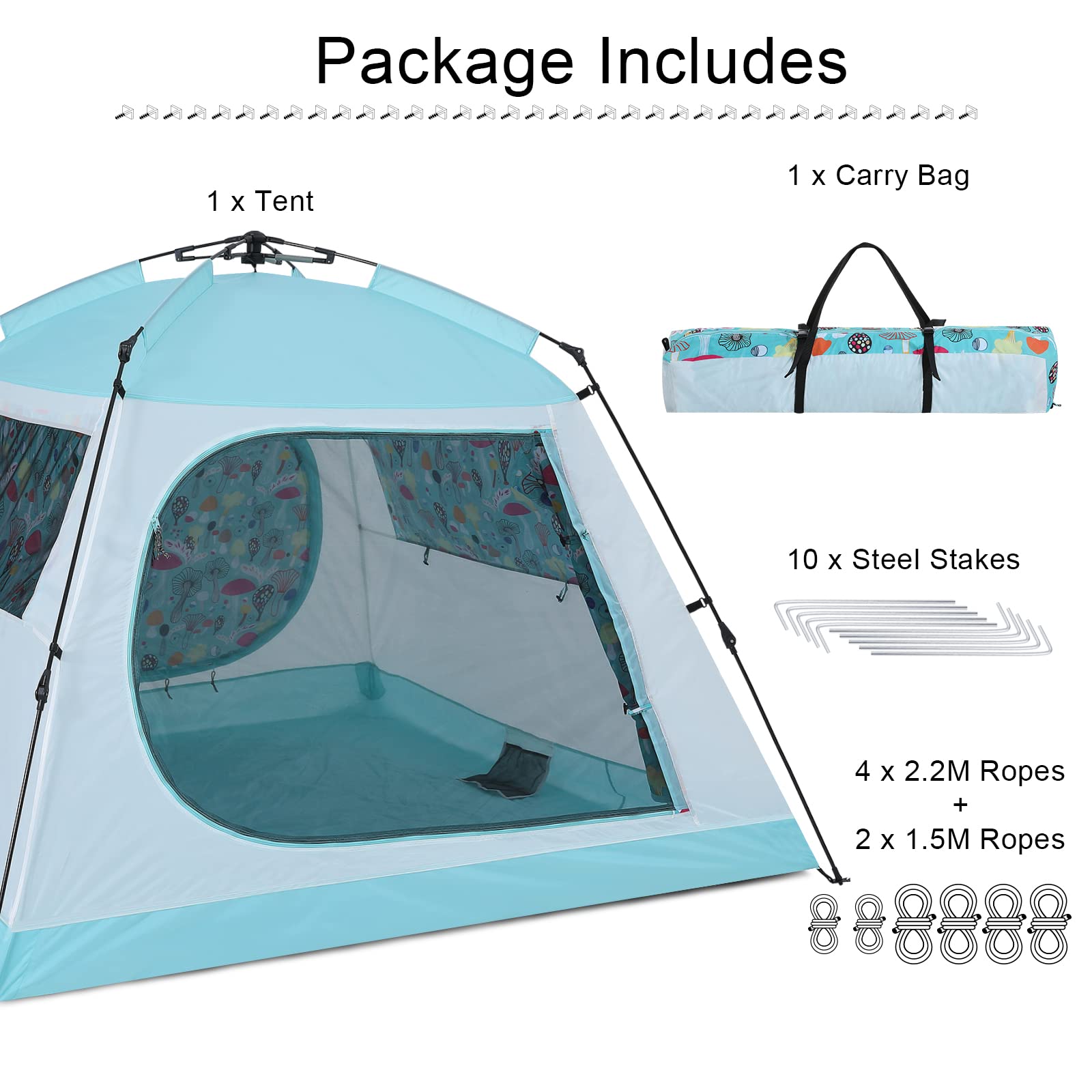 ABCCAMPING Camping Tent for 4 Person, Auto One Touch Tent Pop-Up Camping Tent,Family Dome Waterproof Backpacking Tent Easy Setup UV Cut Sun Shelter Tent(Sky Blue)