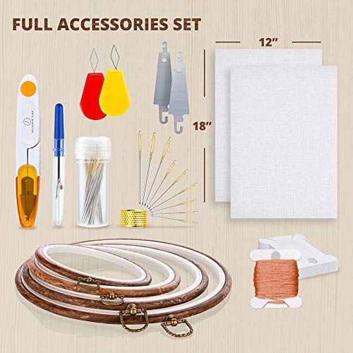 Embroidery Kit for Kids and Adults - Complete 160-piece Crossstitching Kits for Beginners - Fun Interactive Embroidery Family Kit with 100 Embroidery Thread Colors, Pendant Hoops and Tool Bag
