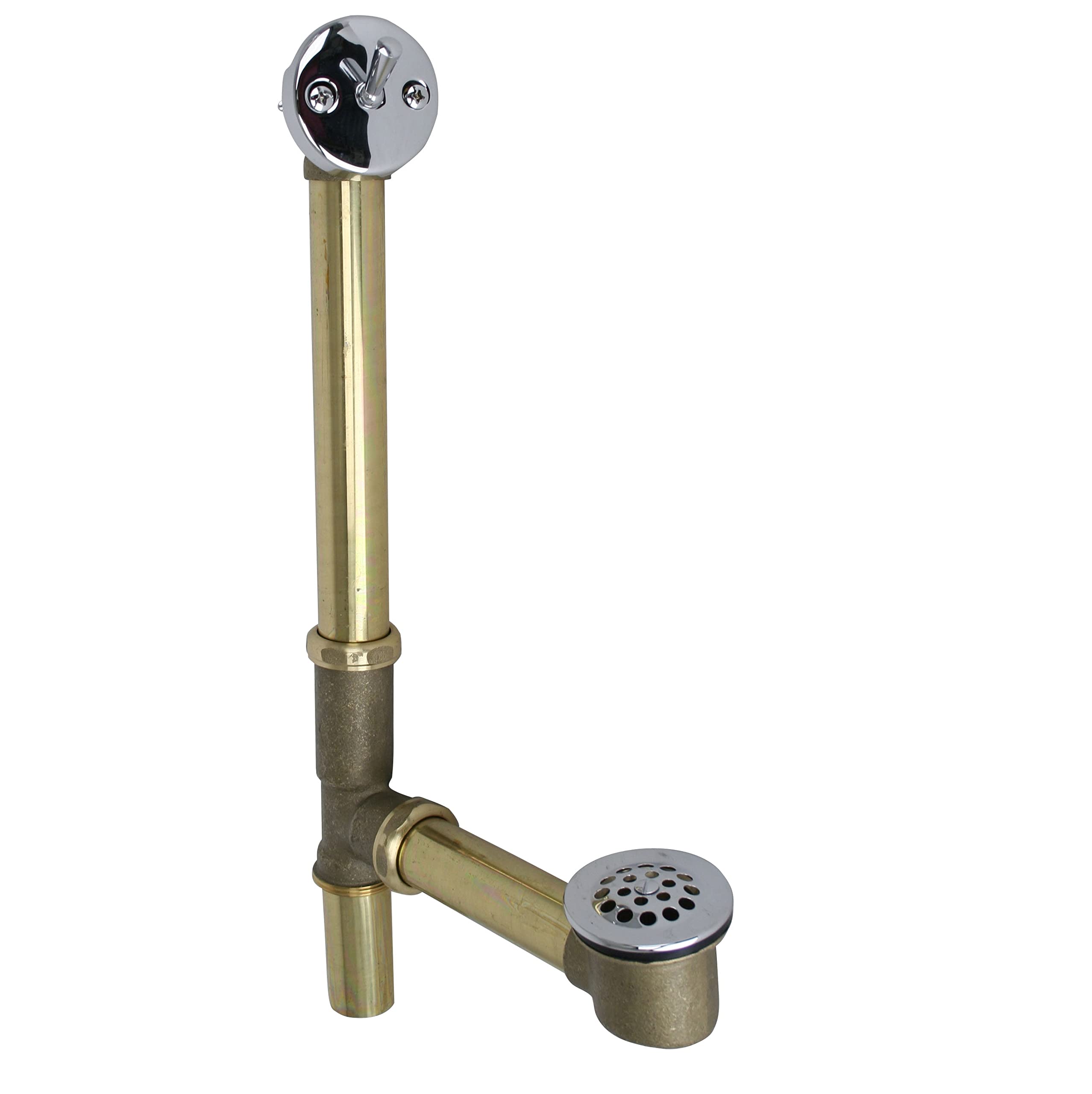 Westbrass A79220CP 14" 20 Gauge Brass Bath Waste and Overflow Assembly with Trip Lever and Grid Drain Cover, Polished Chrome