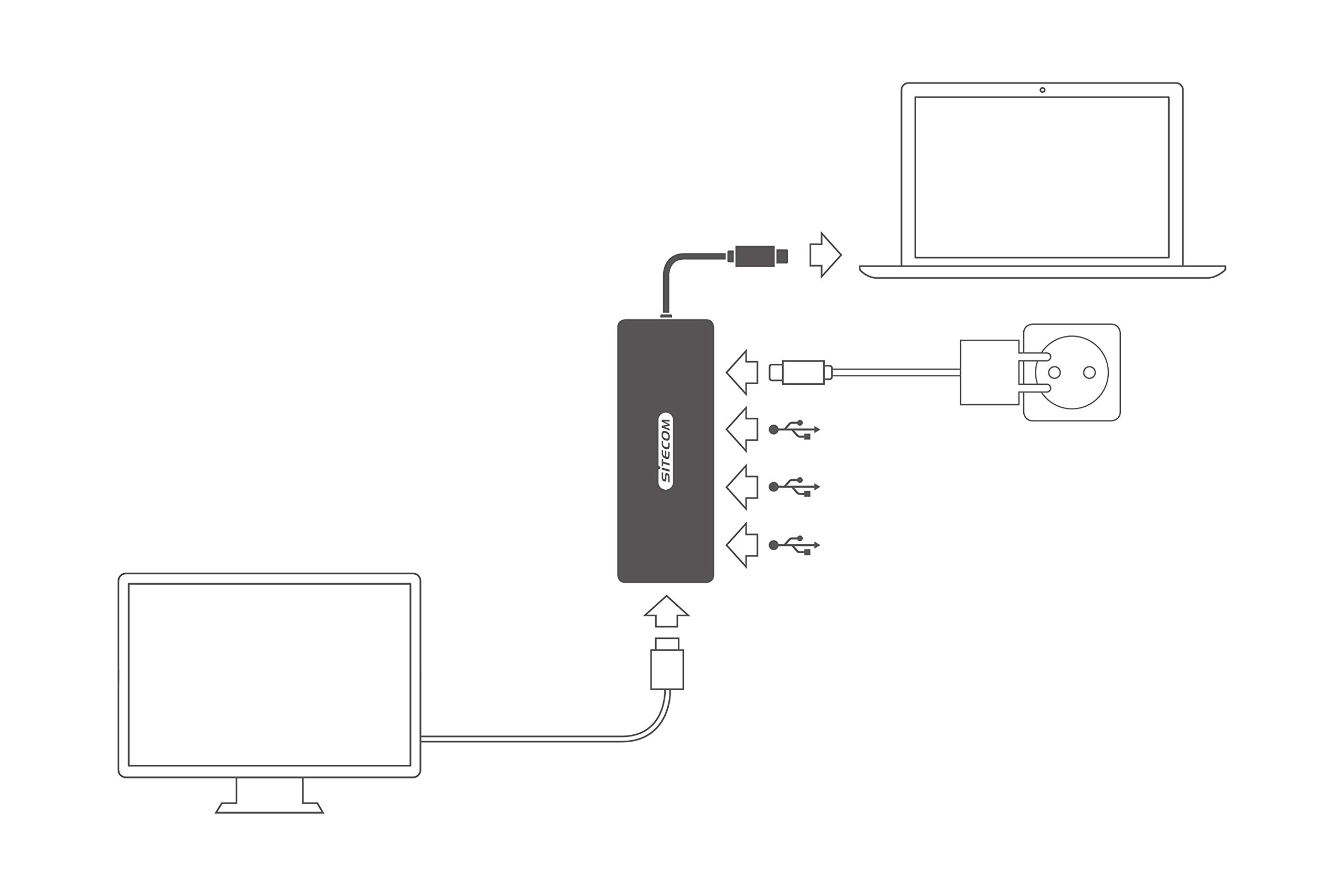 Sitecom USB-C to HDMI Adapter - with USB-C Power Delivery + 3 USB 3.0 Ports