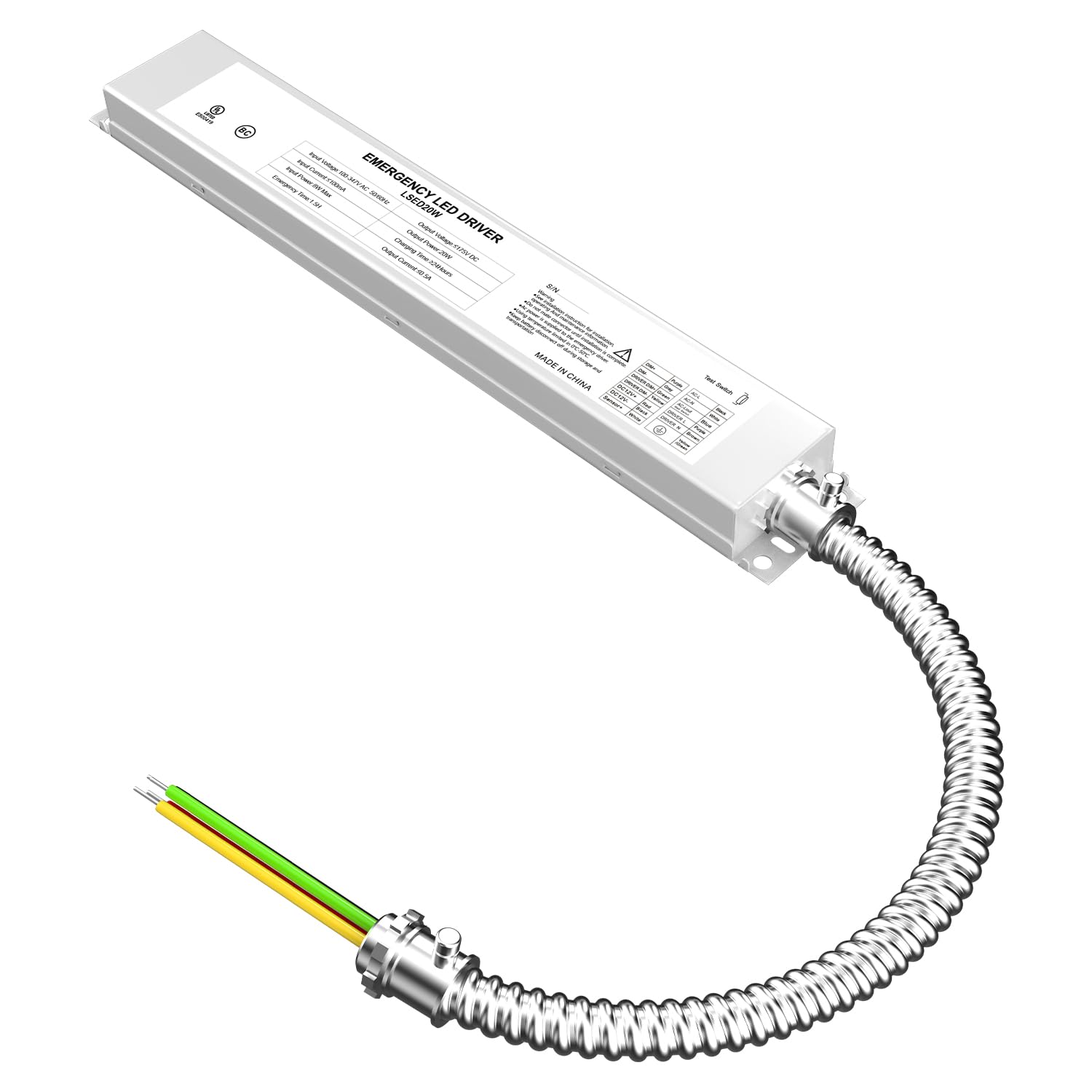 OSTEK 20W LED Emergency Driver 100-247V AC, 175V DC Rechargeable Emergency Light Backup Battery, UL Listed, 5-Year Warranty, Emergency Time 90 Min Power Suply for Panel Light, Linear Light (1-Pack)