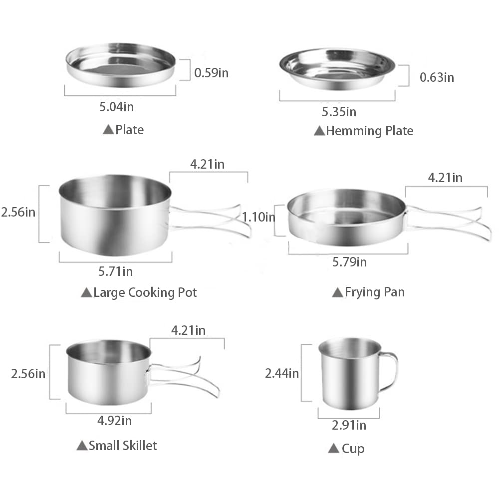 8PCS Camping Cookware Mess Kit for Camping 2 Person Stainless Steel Compact Camping Cooking Set Lightweight Backpacking Cook Set for Camping&Hiking