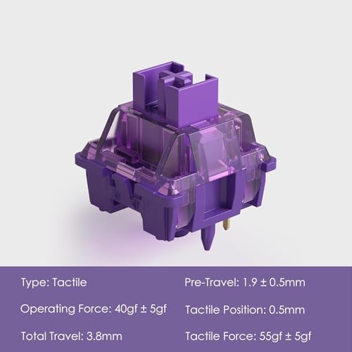 Akko CS Switches, 3 Pin 36gf Tactile Keyboard Switches Lavender Purple Key Switches Plate Mounted Compatible for MX Mechanical Keyboard (45 pcs)