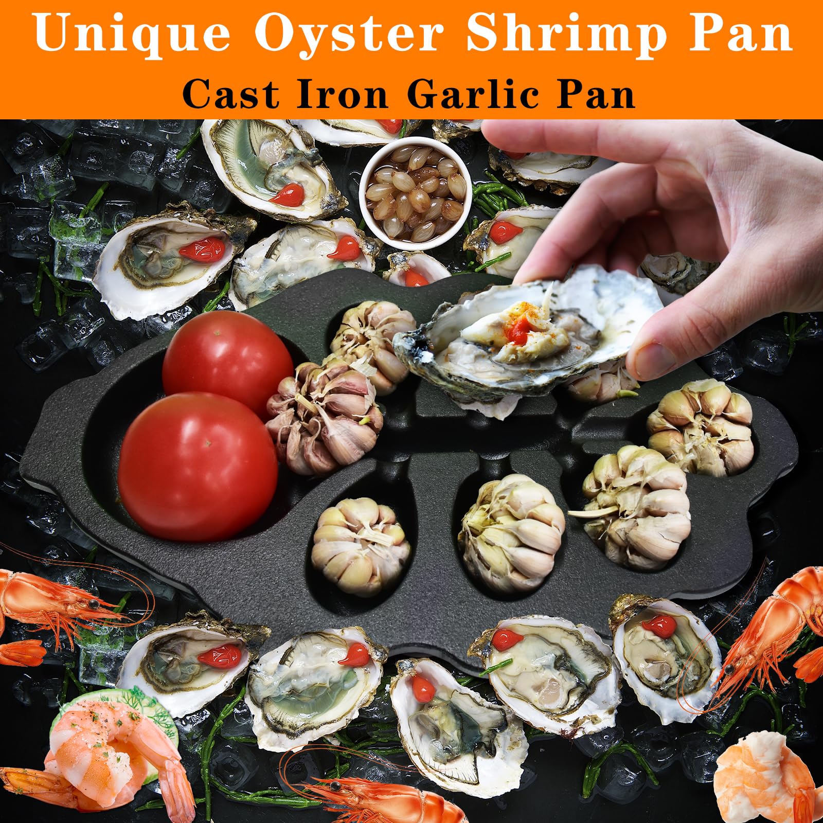 BOLVOUD Cast Iron Oyster Grill Pan, Cast-Iron Oyster Pan for Oven Grill
