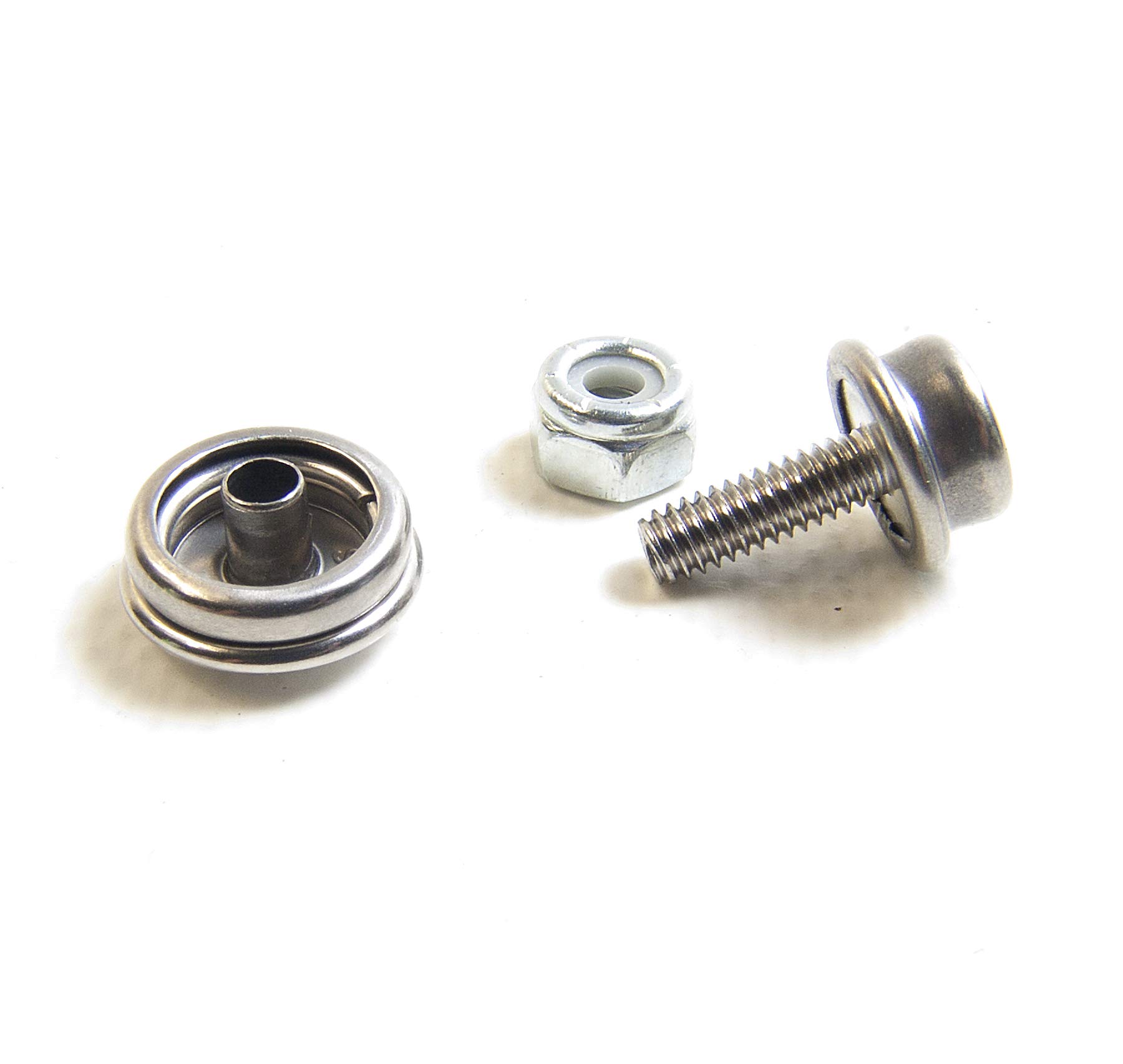Snap Cap & Socket, Stainless Steel w/ 1/2" Inch #8 Machine Screw Stud Select The Quantity You Need & Lock Nut (25 of Each Piece)