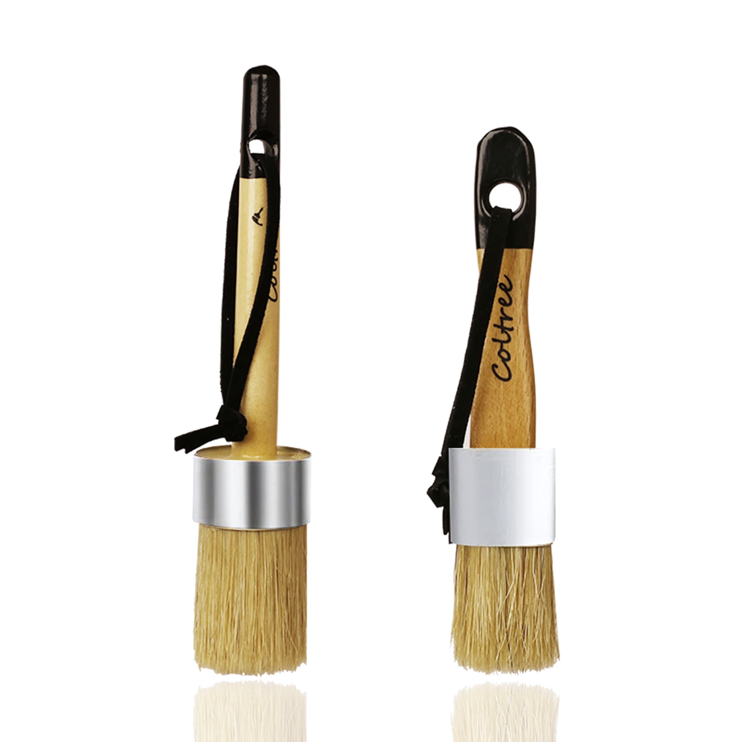 Coltree Chalk Paint Brushes for Furniture, 2 Pcs Boar Hair Bristles Round/Flat Paint Brushes Set, Wax Paint Brushes, Suitable for Chalk Paint and Wax