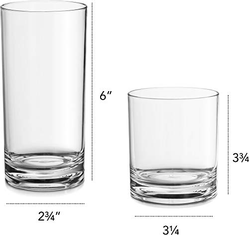 Le'raze Collins Glasses Elegant Acrylic Drinking Glasses [Set of 16] Attractive Clear Plastic Tumblers - Unbreakable Drinkware Set Ideal for Indoor and Outdoor - Kid Friendly