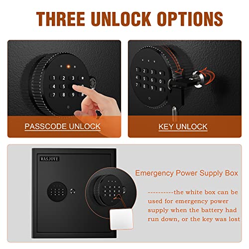 WASJOYE Cabinet Security Safe Box, Fireproof Home Lock Safe with Digital Keypad Safety Key Lock for Home Business Office Hotel Money Document Jewelry Passport Storage 13.78 x 9.84 x 9.84 inches