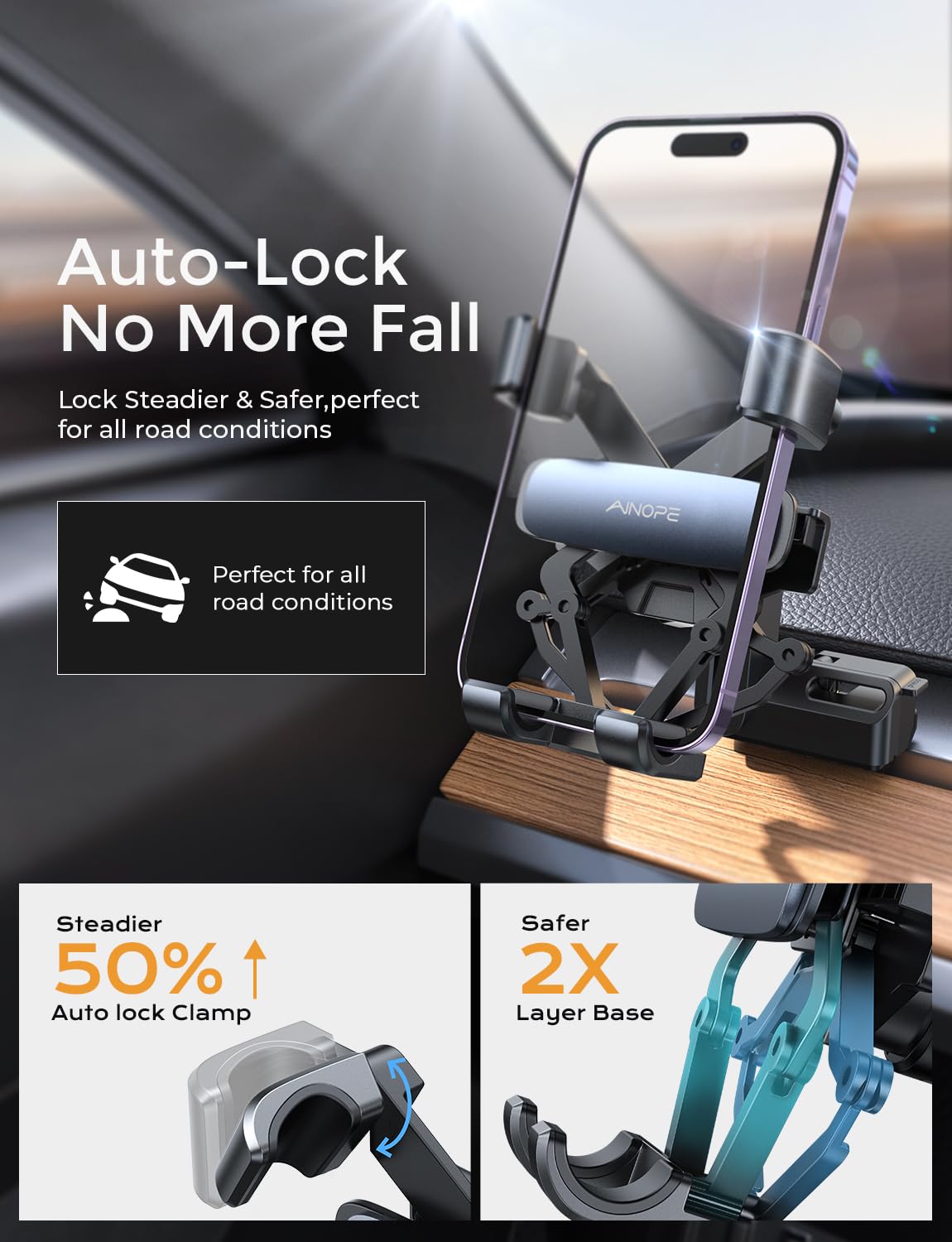 AINOPE Tesla Phone Mount Holder 2024 Upgrade Gravity Tesla Model 3 Y Phone Mount Holder Tesla Phone Holder Fits for All iPhone & Android Phones
