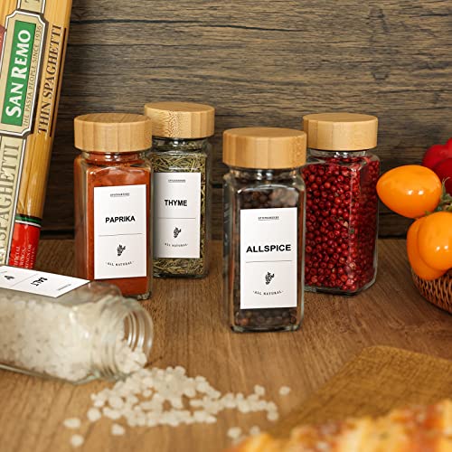 CUCUMI 40pcs Spice Jars with Labels 4oz Glass Spice Bottles with Bamboo Lids, Spice Labels Stickers, Shaker Lids, Funnel, Test Tube Brush, Seasoning Storage Containers for Spice Rack, Cabinet, Drawe