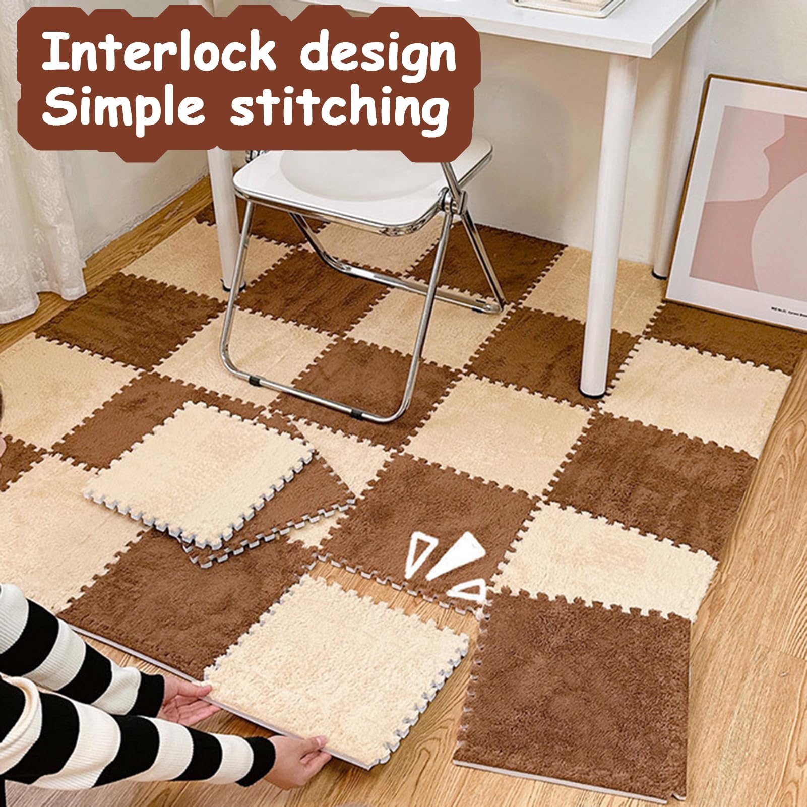 8pcs Interlocking Foam Mats, 12"x12" Fluffy Carpet Tiles, Plush Area Rug, Interlocking Floor Tiles, Soft Climbing Playmat Puzzle Floor Mat(Color:Grey)