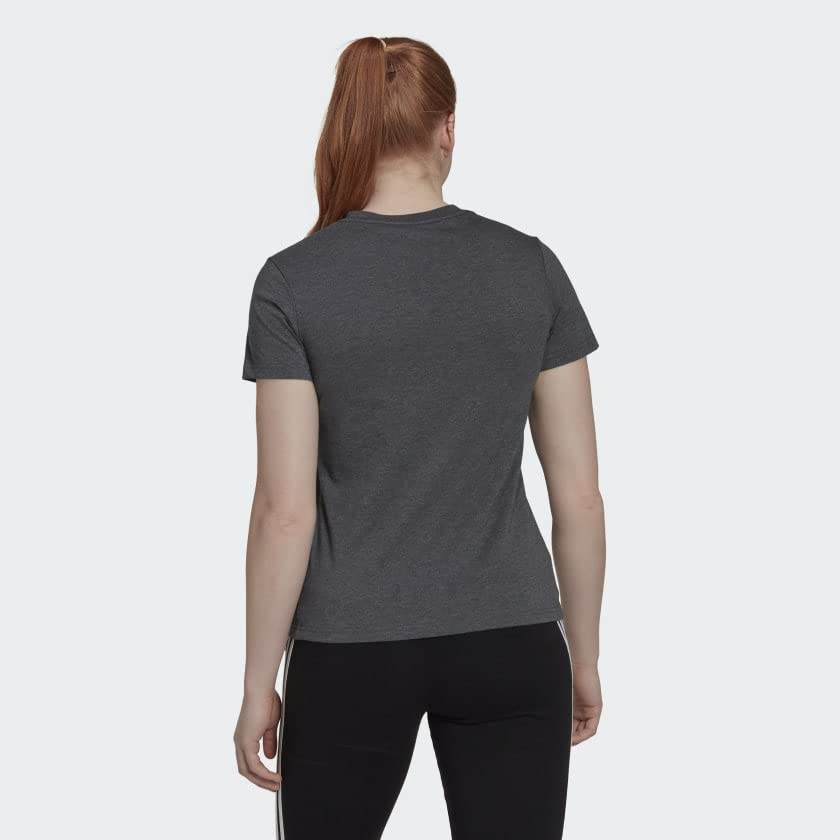 adidas Women's Standard Loungewear Essentials Logo Tee, Dark Grey Heather/Almost Blue, Large